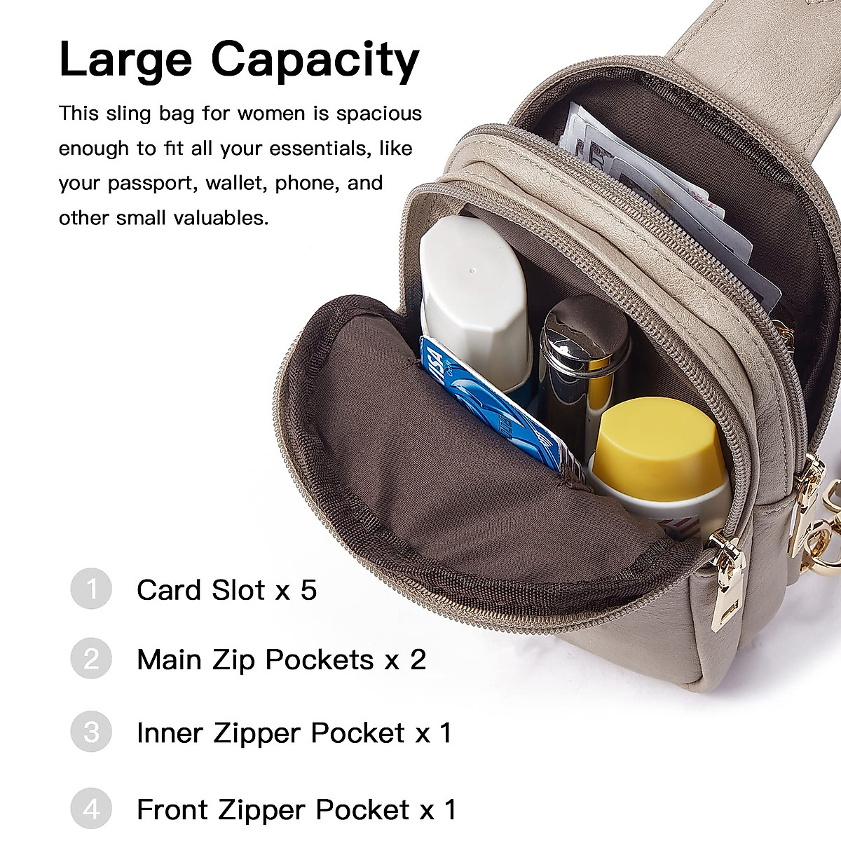 Telena Small Sling Bag for Women Vegan Leather Fashionable Fanny Pack Crossbody Bags for Women Chest Bag for Travel Cloud Grey