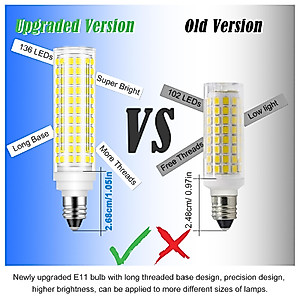 E11 LED Bulb Dimmable,100W Halogen Bulbs Equivalent,T4 Mini Candelabra LED Bulb Dimmable 10W 1000LM,Daylight White 6000K,120V 75W 100W JDE11 LED for Ceiling Fans,Chandeliers,Cabinet Lighting,4 Pack