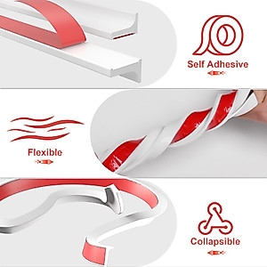 Shower Threshold Water Dam Barrier - Jobon Self-Adhesive Silicone Collapsible Shower Water Splash Guard for Kitchen Sink Bathroom Shower Bathtub (White, 138 Inch/3.5M)