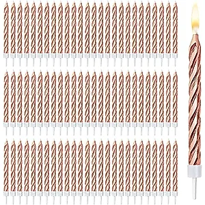 Metallic Rose Gold Striped Birthday Cake Candles in Holders (2 in., 72 Pack)