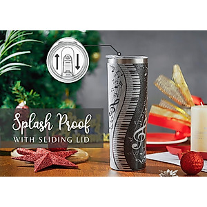 Onebttl Piano Gifts for Women, Men, Piano Teacher and Piano Lovers, 20oz/590ml Stainless Steel Insulated Skinny Tumbler with Straw & Lid - Glitter