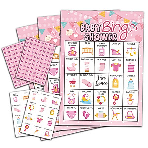 ZEDEV Bingo Cards for Party Supplies, Pink Shower Bingo Game, Party Games with 24 Players, Family Activities, Party Favors Gifts for Adults - pink05