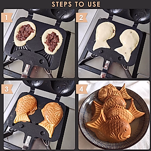 MAOPINER Taiyaki Fish Shape Cake Pan Waffle Cake Maker Pan Fish Shaped Pancake Double Pan Mold for Home DIY Cooking Party Dessert
