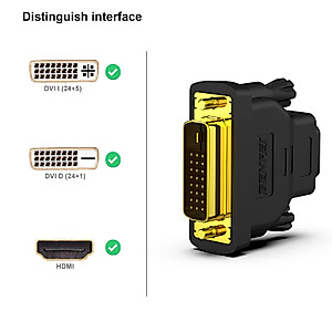 BENFEI DVI to HDMI, Bidirectional DVI (DVI-D) to HDMI Male to Female Adapter with Gold-Plated Cord 2 Pack