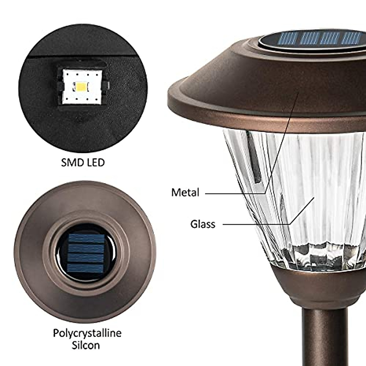 SOLPEX Solar Pathway Lights Outdoor, 6 Pack Solar Powered Garden Lights, Automatic Glass Metal Waterproof Solar Landscape Lights for Landscape, Lawn, Pathway, Walkway and Driveway(Warm White)