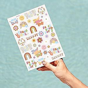 xo, Fetti Groovy 70s Temporary Tattoos - 48 Glitter Styles | Flower Power Birthday Party Supplies, Good Vibes Only Favors, Smiley, Rainbow Arts and Crafts