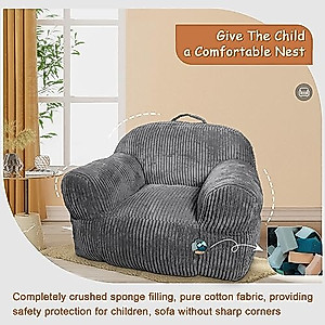 Louis Donné Kids Couchs, Premium Corduroy Kids Bean Bag Chairs with Memory Foam Filler, Toddler Couch for Playrooms and Bedrooms-27.2 * 20.5 * 17.3 in, Grey