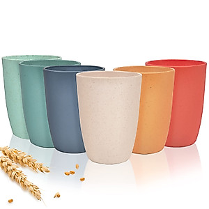 CRETVIS 11OZ Unbreakable Wheat Straw Cup, 6 Pcs Reusable Dishwasher Safe Drinking Cups, Stackable Coffee Tea, Juice Cup, Tumbler Water Mugs for Kitchen Parties, Travel Picnics and Weddings