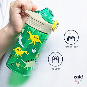 Zak Designs Sage Minecraft Kids Water Bottle For School or Travel, 16oz Durable Plastic Water Bottle With Straw, Handle, and Leak-Proof, Pop-Up Spout Cover (Creeper)