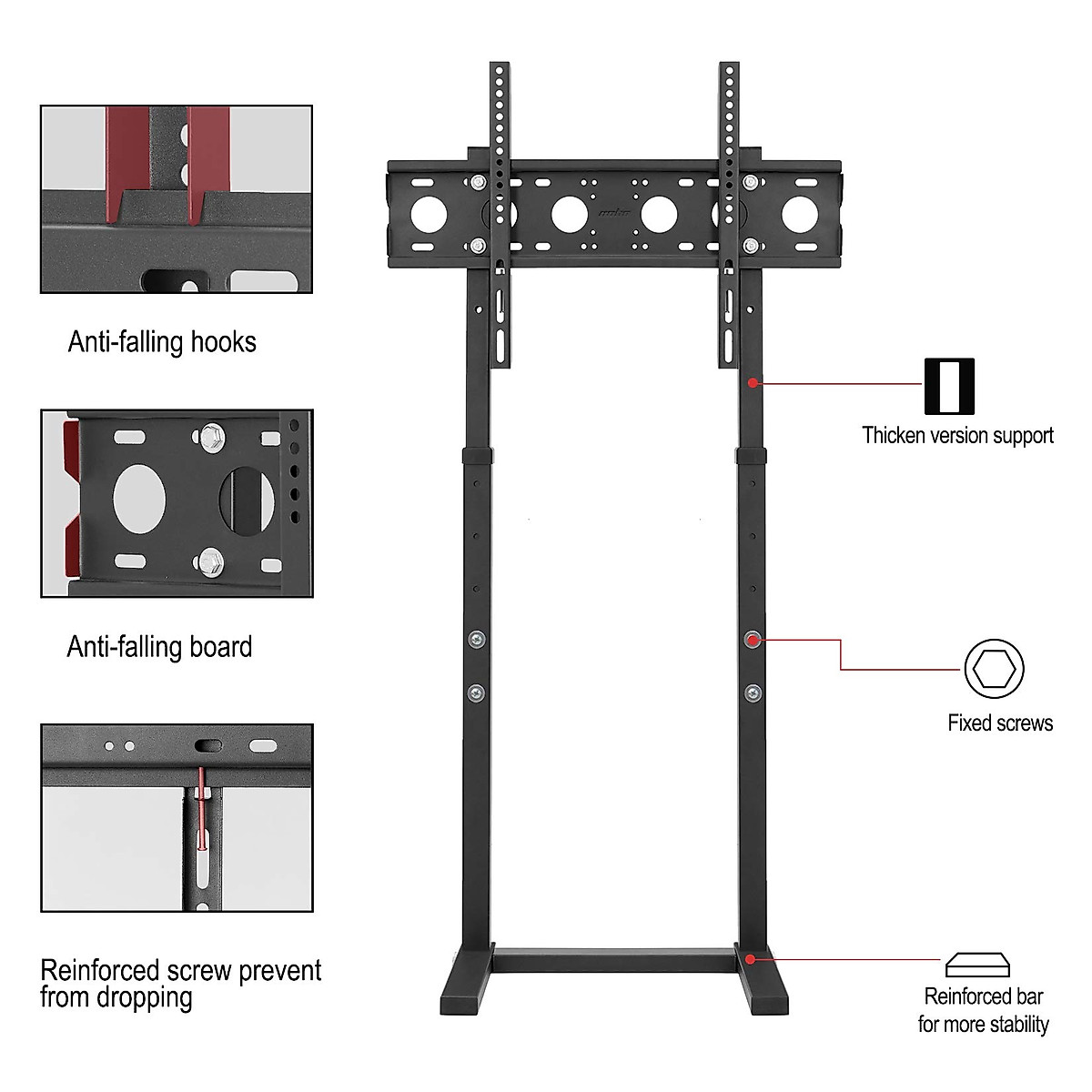unho Universal Against The Wall TV Stand Floor: Free Standing Mount Stand with Height Adjustable Bracket for TV Bench Compatible with 32-65 inch Flat Panel LED LCD Plasma Screens (Black)