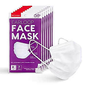 IRIS USA Individually Wrapped Kids' 7 Piece Earloop Face Mask, Premium 3Ply Masks, Breathable, Comfortable, Soft Stretchable Earloops, Soft on Skin, 3 Layer Construction for High Protection, White