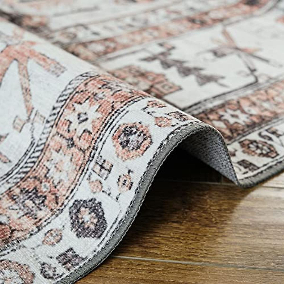 OIGAE Machine Washable Rug 5' x 7', Ultra-Thin Vintage Bohemian Medallion Area Rug, Stain Resistant Non-Slip Backing Rugs for Living Room Bedroom, Red