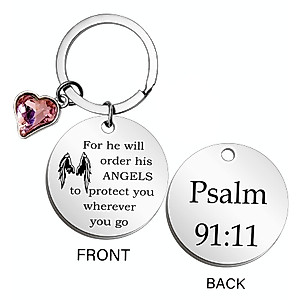 Bible Verse Keychain Christmas Religious Faith Gifts for Women Men - Prayer Christian Keyring for him her Bible Verse - for He Will Order This Angels to Protect You Wherever You Go