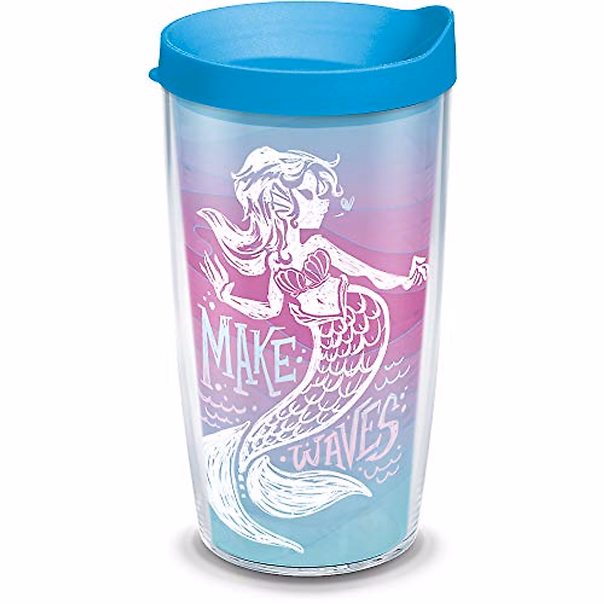 Tervis 1350827 Mermaids Make Waves Insulated Tumbler with Wrap and Turquoise Lid, 16oz, Clear