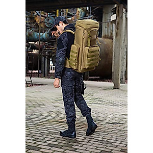 Protector Plus Tactical Hiking Daypack 70-85L Military MOLLE Assault Backpack Army Traveling Camping Pack Bug Out Bag Outdoor Rucksack (Rain Cover & Patch Included),Brown