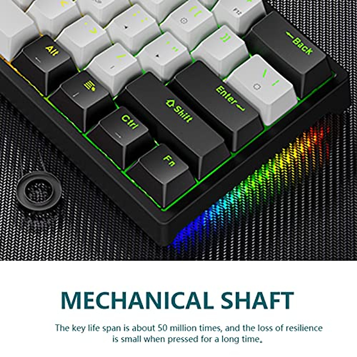 60% Wireless Mechanical Keyboard 61 Keys Mini Gaming Keyboard with Blue Switches for Computer Portable Light up Keyboard Desk Gaming Accessories Cool Stuff Gifts for Teenage Boys Men Women (White)