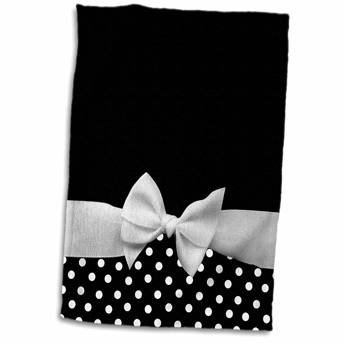 3D Rose Cute Fifties Style Black Polka dot Pattern with Elegant Sophisticated White Ribbon Bow TWL_56662_1 Towel, 15" x 22"