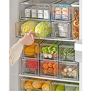 2 Pack Clear Pull-Out Bin Stackable Refrigerator Organizer Drawer Plastic Cabinets Pantry Storage Containers for Bedrooms Home Office Closet & Shoe Organization(13.5"X8.5"X5.5")