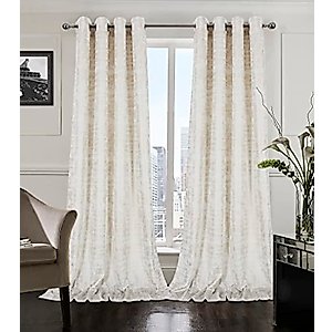 always4u White Soft Velvet Curtains 108 Inch Length Long Luxury Bedroom Curtains Gold Foil Print Window Curtains for Living Room Set of 2