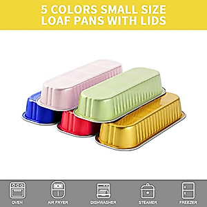 HEYYUMI Disposable Mini Loaf Pans with Lids, 50pcs 6.8oz Aluminum Foil Narrow Cake Pans,Rectangle Cupcake Baking Cups Ramekins Tins Liners Containers Flans for Bread Muffin Brownie Cheesecake(Gold)