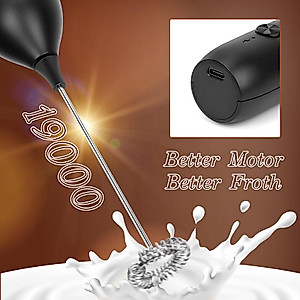 FYY Milk Frother Handheld, Electric Foam Maker with Stainless Steel Whisk, Rechargeable Frother Drink Mixer with USB-C Cable for Coffee, Lattes, Cappuccino, Frappe, Matcha, Hot Chocolate,-Black