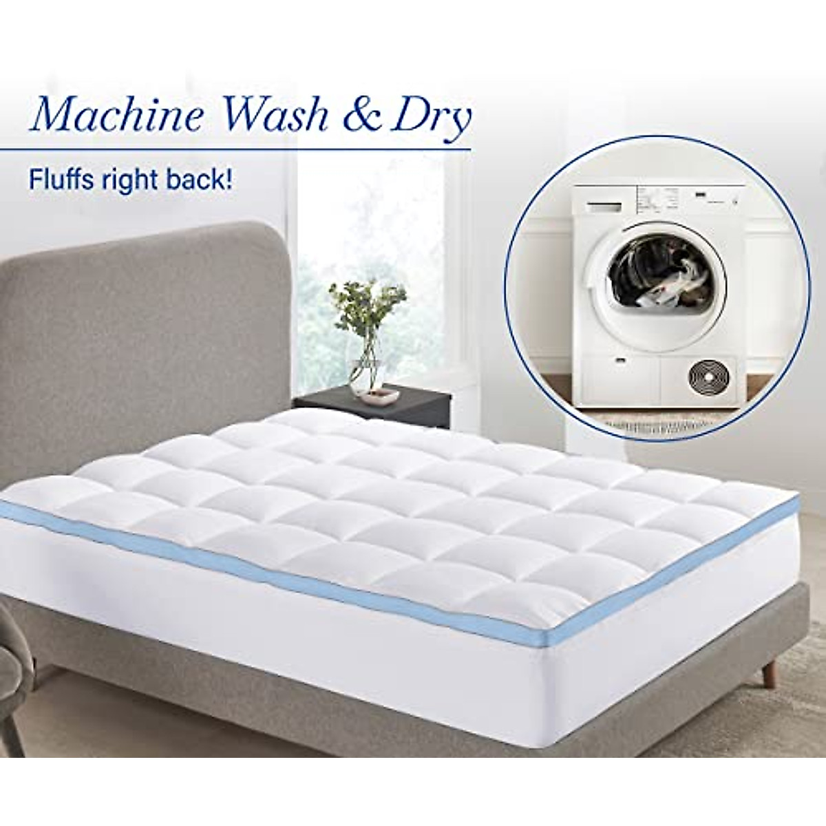 Luxury Mattress Topper Queen Size, Soft Fluffy Cooling Pillow Top Queen Mattress Topper for Bed