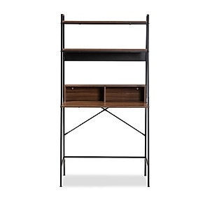 Baxton Studio Palmira Modern Industrial Walnut Brown Finished Wood and Black Metal Desk with Shelves