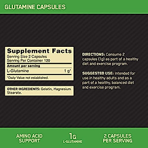 Optimum Nutrition L-Glutamine Muscle Recovery Capsules, 1000mg, 240 Count (Package May Vary)
