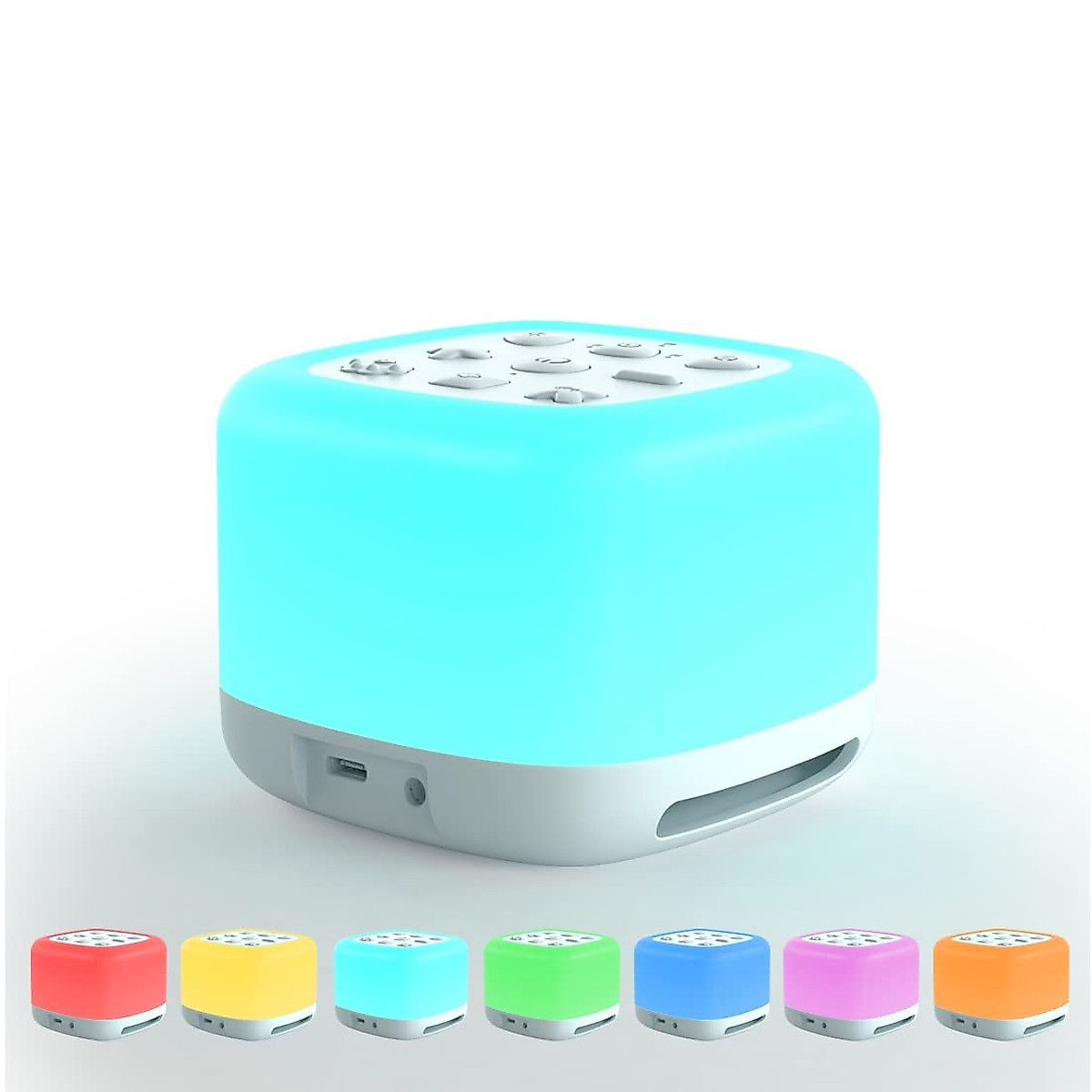 White Noise Sound Machine with Bluetooth Speaker, Night Light 40 Soothing Sounds 9 Color Lights Rechargeable Portable for Baby Kids Adults