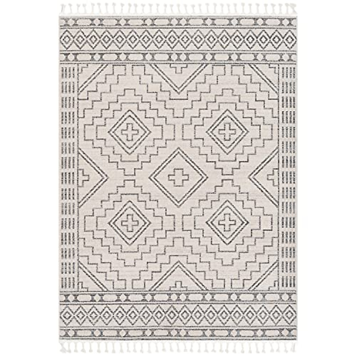 Well Woven Zafir Ivory Tribal Diamond Medallion Area Rug 8x10 (7'10" x 10'6")