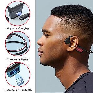 Aimopt Bone Conduction Headphones,Open Ear Headphones Wireless Bluethooth 5.3 Running Headphones,IPX6 Waterproof Bluetooth Headset for Workouts, Night Running, Cycling, Driving (Red)