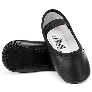 Stelle Ballet Shoes for Girls Toddler Dance Slippers PU Leather Boys Ballerina Shoes for Toddler/Little Kid/Big Kid/Women(Black,4ML)