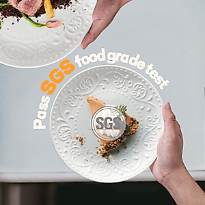 Artena Embossed Ceramic Salad Plates, White Dinner Plates 8.25 inch, Kitchen Plates Set of 4, Pasta Plate for Appetizer, Dessert, Serving Dishes for Entertaining, Party, Microwave/Oven/Dishwasher Safe