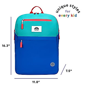 uninni Color Block (Blue/Green) 16'' Kids Backpack with Insulated Set for Age 5+, Lightweight, School and Travel for Boys and Girls