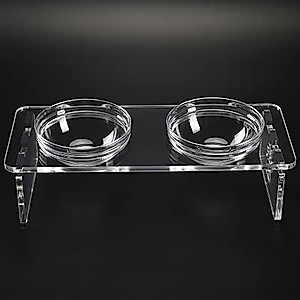 Dog and Cat Bowls Elevated Set - Acrylic Feeder Stand with 2 Set Removable Stainless Steel and Glass Bowls Food and Water Raised Dishes for Small Pet,3.75 inches