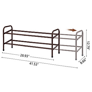 Gewudraw 2-Tier Shoe Rack Expandable, Width Adjustable Shoe Shelf Storage Organizer, 41.53'' Metal Standing Shoe Rack for Bedroom Entryway Closet, Holds up to 12 Pairs Shoes, Brown
