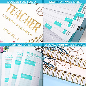 Teacher Planner 2023-2024 - 2023-2024 Weekly & Monthly Lesson Plan Book, July 2023 - June 2024, 8" x 10", Academic Planner 2023-2024 with Twin-Wire Binding for Teachers - Ink-painting Roses