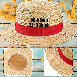 Geyoga Boater Hat, Straw Skimmer Hat, Wide Brim Boater Hat for Summer, 1920s Costume Accessories for Men and Women, Yellow