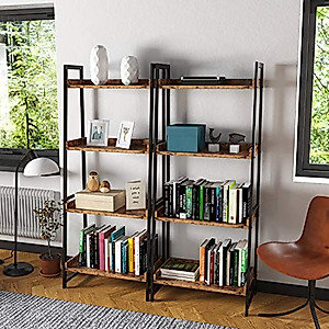 IRONCK Industrial Bookshelf 4-Tier, Bookcase 60" H Ladder Shelf, Storage Shelves Rack Shelf Unit, Accent Furniture Metal Frame, Home Office Furniture for Bathroom, Living Room, Vintage Brown