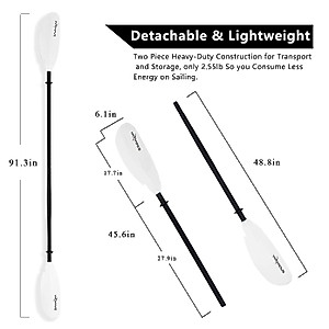 WOOWAVE Kayak Paddles Adjustable 91.3 inch/231cm Aluminum Shaft and Reinforced Fiberglass Blades,Lightweight Kayak Paddle for Kayaking Boating Oar with a Premium Paddle Leash (White)