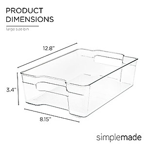 SIMPLEMADE Clear Refrigerator Organizers, 2 Pack Large Sized 8" x 12" Clear Bins for Fridge, Containers for Fridge and Freezer, Multipurpose Storage for Kitchen, Office, Bathroom