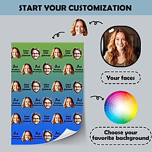 Oktaha Custom Face Text Name Gift Wrapping Paper for Birthday Christmas Holiday Party, Personalized Funny Wrapped Paper, Made IN USA, Multi Designs, Roll 58"x 23" (Gift paper-02)