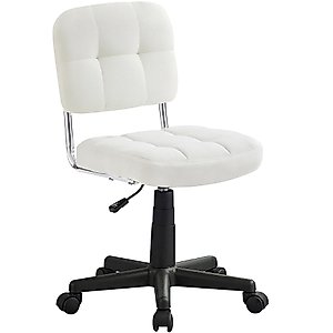 VECELO Modern Armless Home Office Desk Chair, 360°Rolling Swivel Adjustable Height for Make Up/Bed Room/Small Space, Linen Fabric, White