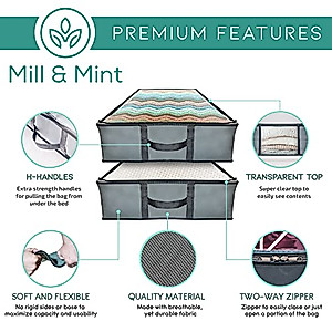 Mill & Mint – 3 Underbed Storage Bags + 1 Organizer Tote– Foldable, Large Under Bed Storage Containers for Clothes, Blankets, Shoes & Toys, Gray