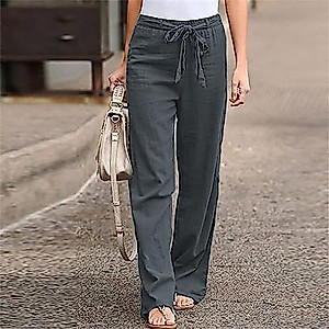 Cargo Pants for Women Women's Cotton Linen Sweatpants Straight Leg Adjustable Waistband Elastic Loose Work Casual Trousers (Grey, XL) Cheap Makeup Under 2 DollarCheep Stuff