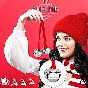 1.5 Inch Believe Bell Ornament Christmas Sleigh Bell with Red Ribbon Metal Christmas Bell Ornament for Christmas Tree Holiday Decoration (Silver, 12 Pieces)