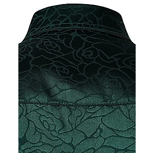 ZEROYAA Men's Hipster Satin Silk Like Full Rose Floral Jacquard Button Up Dress Shirts for Party Prom ZLCL38-Blackish Green Large