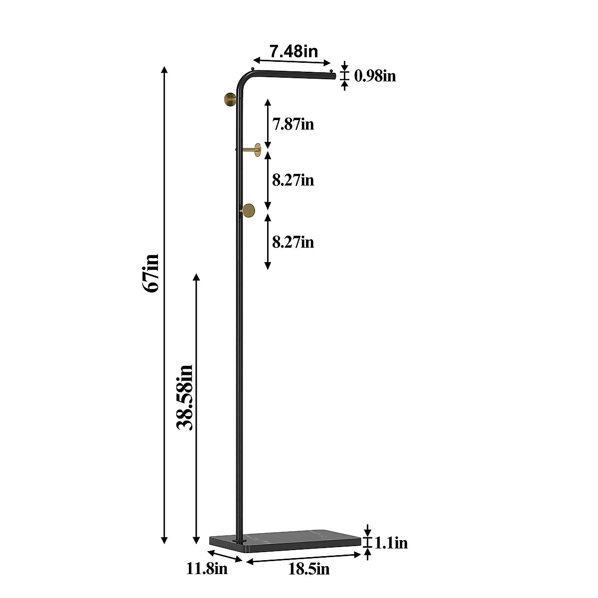 HOMEFORT Metal Coat Rack, Modern Coat Tree with 3 Hooks, L Shaped Coat Hanger Stand, Freestanding Coat Rack for Entryway and Corner, Black