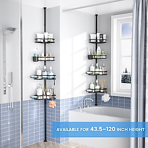 Aitatty Corner Shower Caddy Tension Pole: 4tier adjustable Rustproof Bathroom Organizer Shelves - Bathtub shampoo rack 43.5-120 inch