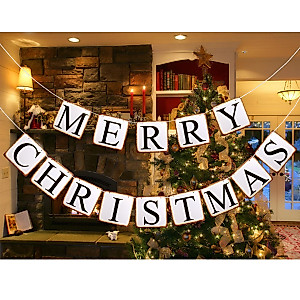 TINKSKY Merry Christmas Garland Banner Paper Banner Garland 14 Flags for Christmas Party Decoration
